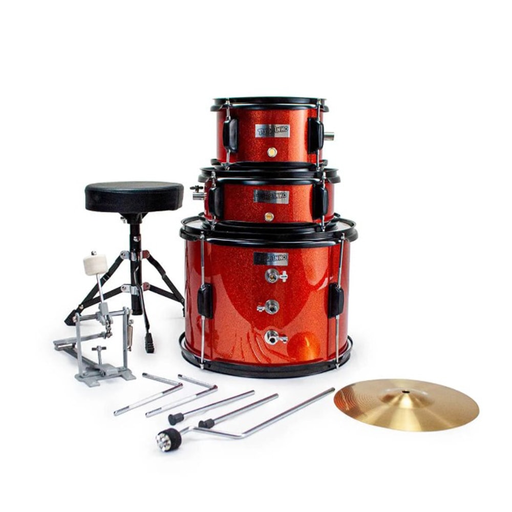 Bateria Infantil Turbinho Laranja Sparkle Acústica com Banco e Prato ...
